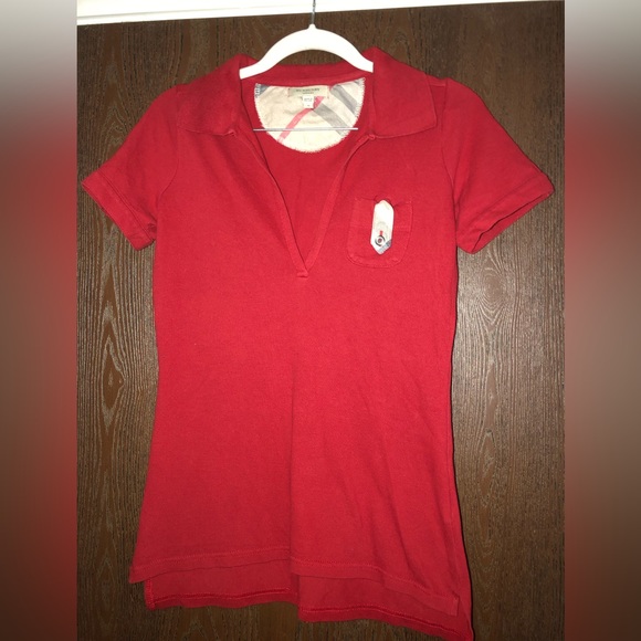 Burberry | Tops | Burberry London Brick Red Pocket Polo Shirt Size S ...